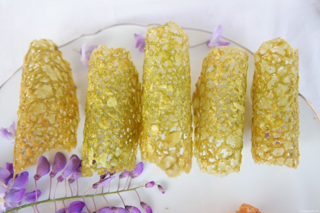 Tuiles dentelles au thé matcha et à l'orange, comme au restaurant ...